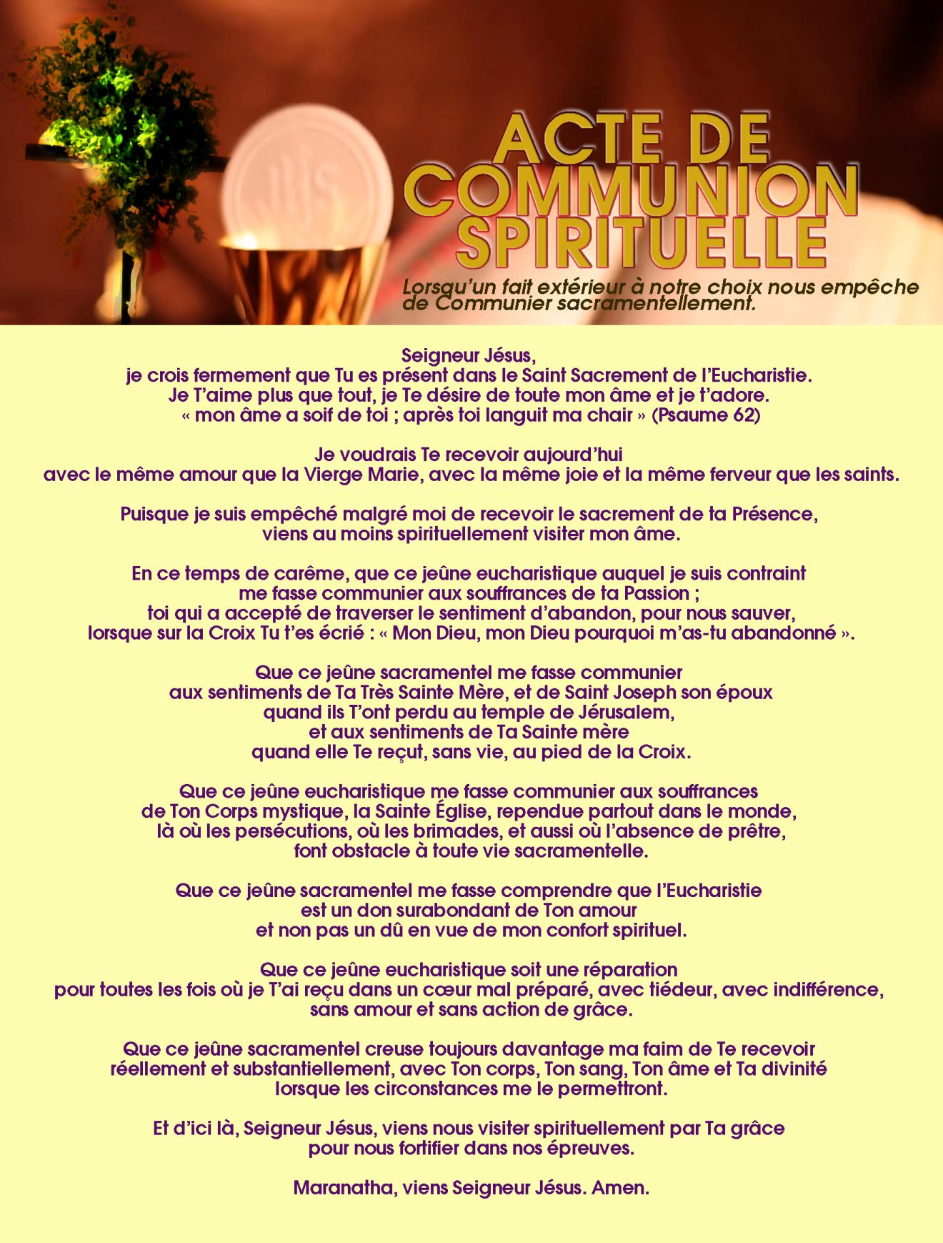 La communion spirituelle?! - Paroisse Saint Pierre des Monts du Matin